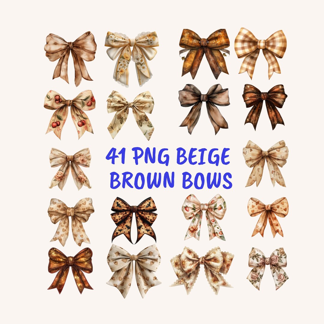 41 Beige Brown Watercolor Bow Png, Cut Beige Brown Ribbon Bow Clipart ...