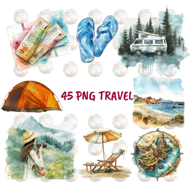Watercolor Travel Clip Art Png, Summer Tropical Holiday Clip Art ...