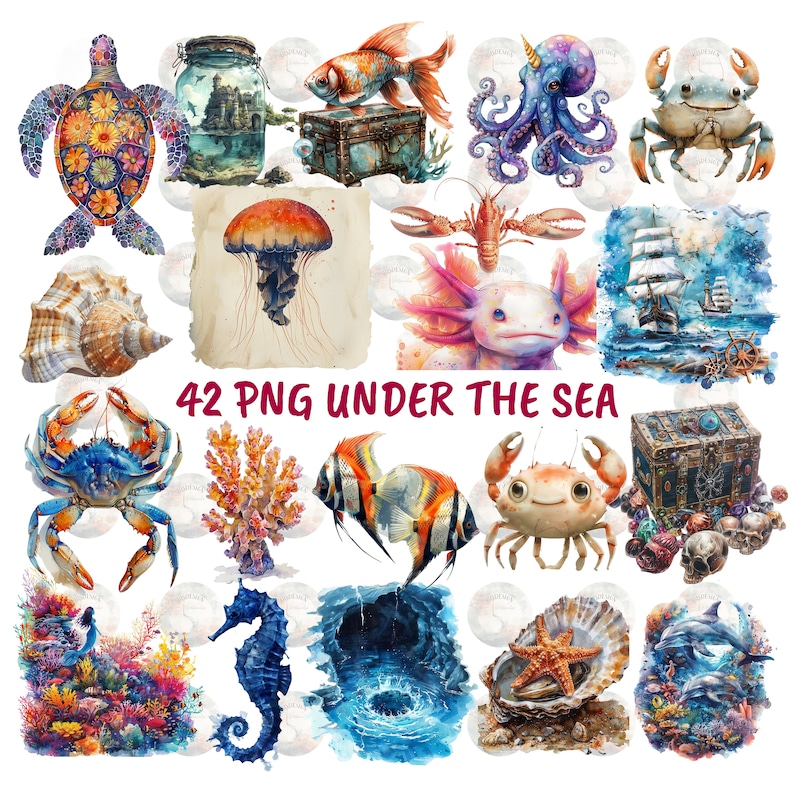 42 Watercolor Ocean Creatures Clipart, Underwater Clip Art Animals ...