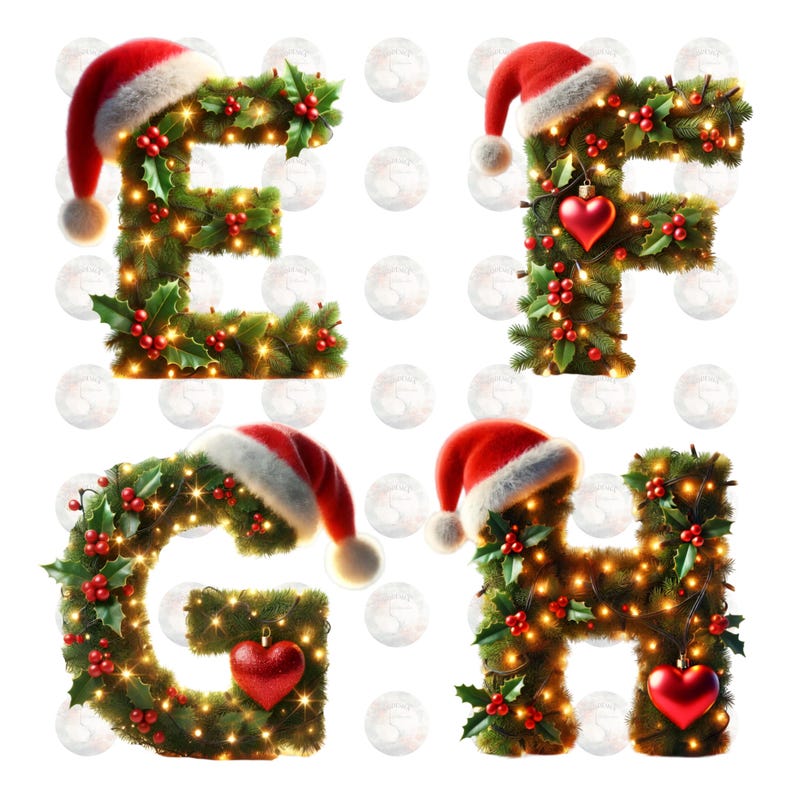 Christmas Lights Alphabet Clipart, Doodle Letters (PNG) - Etsy