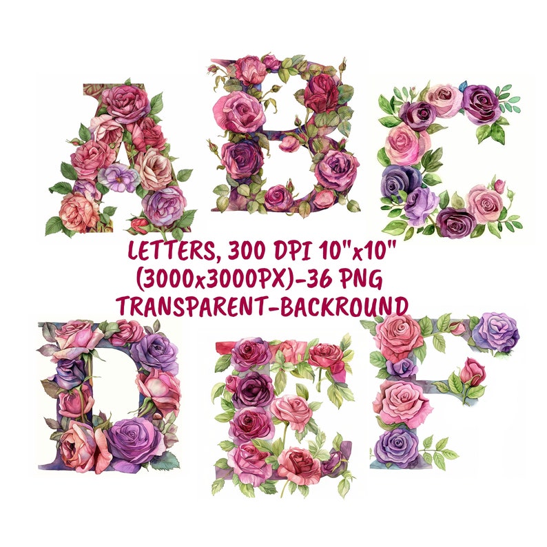 Watercolor Rose Alphabet Clipart Png, Pink Rose Alphabet Png, Floral ...