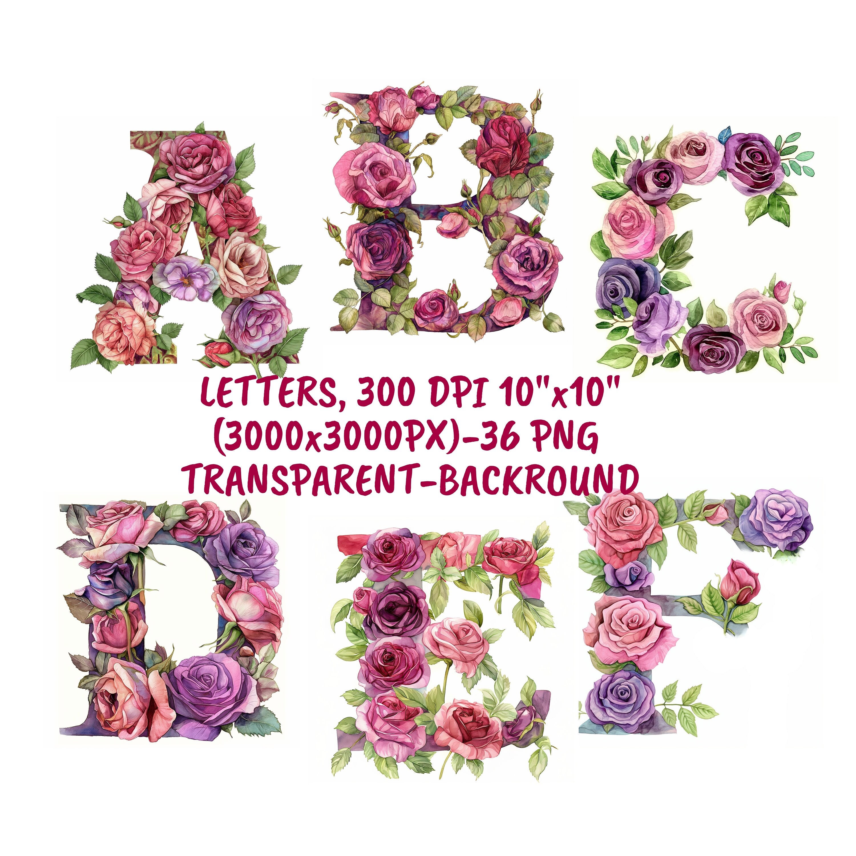 Watercolor Rose Alphabet Clipart Png, Pink Rose Alphabet Png, Floral ...