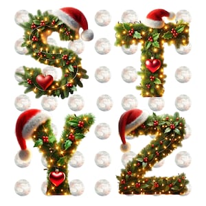 Christmas Alphabet Clipart Bundle Png, Lights Letters Png, Clipart ...