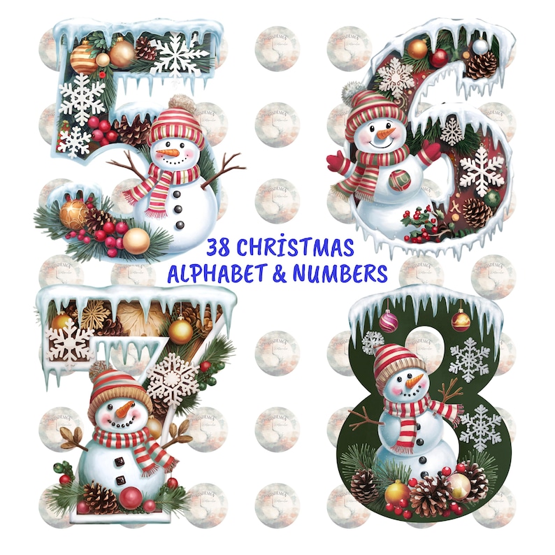 Christmas Snowman Alphabet Clipart, Letters and Numbers Clipart Png ...