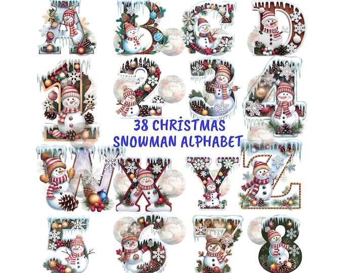Christmas Alphabet PNG Bundle, Snowman Letters PNG, Christmas Snowman ...