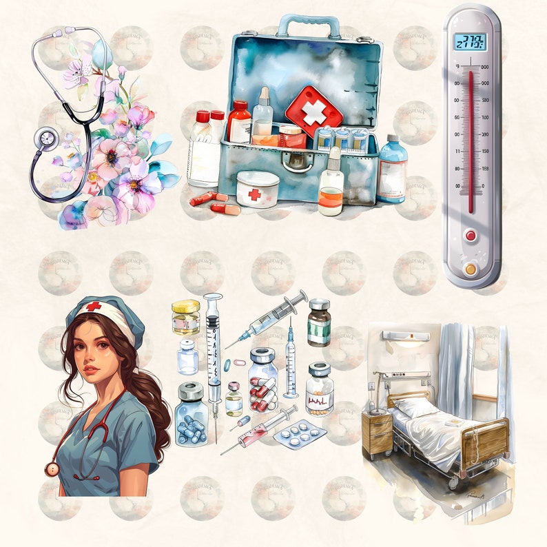 Medicine Watercolor Clipart, Nurse and Doctor Clipart, Medical Png ...