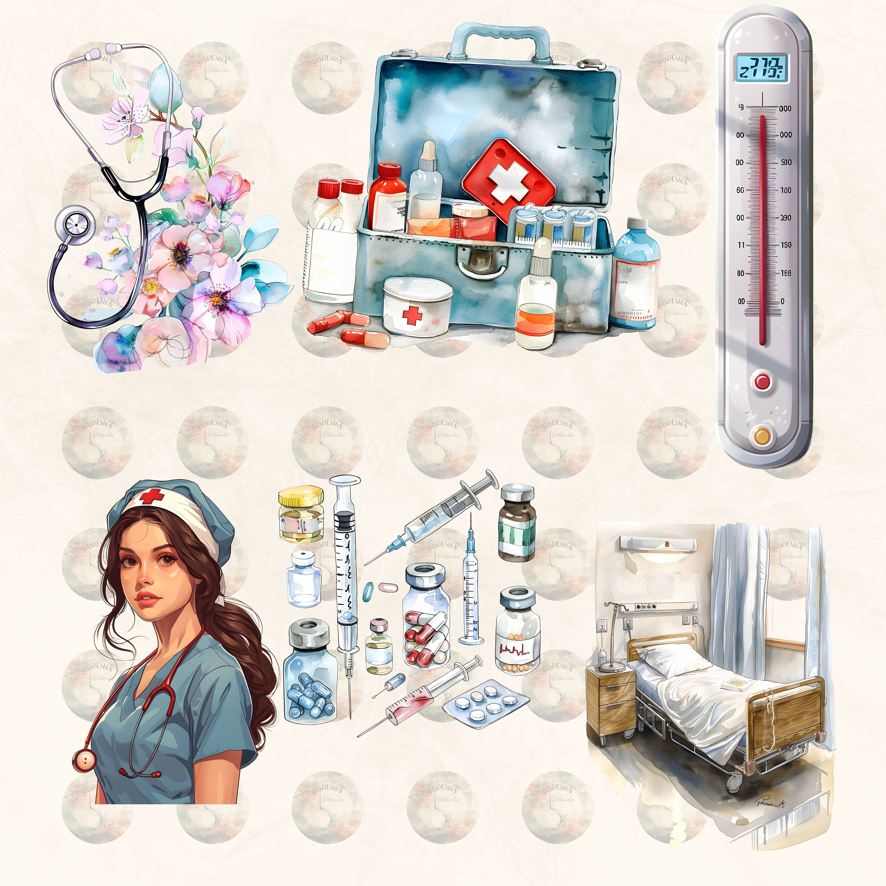 Medicine Watercolor Clipart, Nurse and Doctor Clipart, Medical Png ...