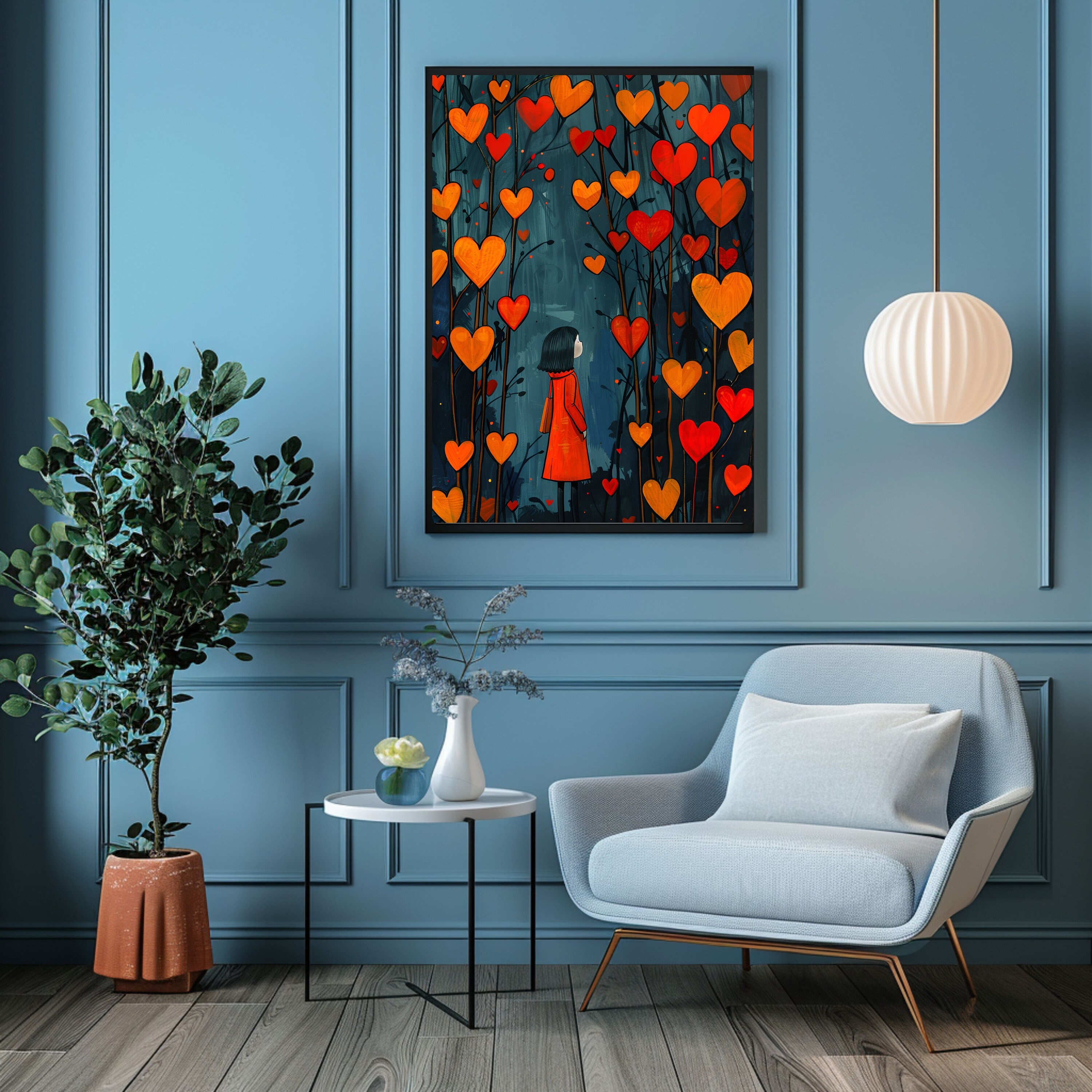 Minimal Heart Love Print, Heart Printable Wall Art, 3 Hearts Bedroom ...
