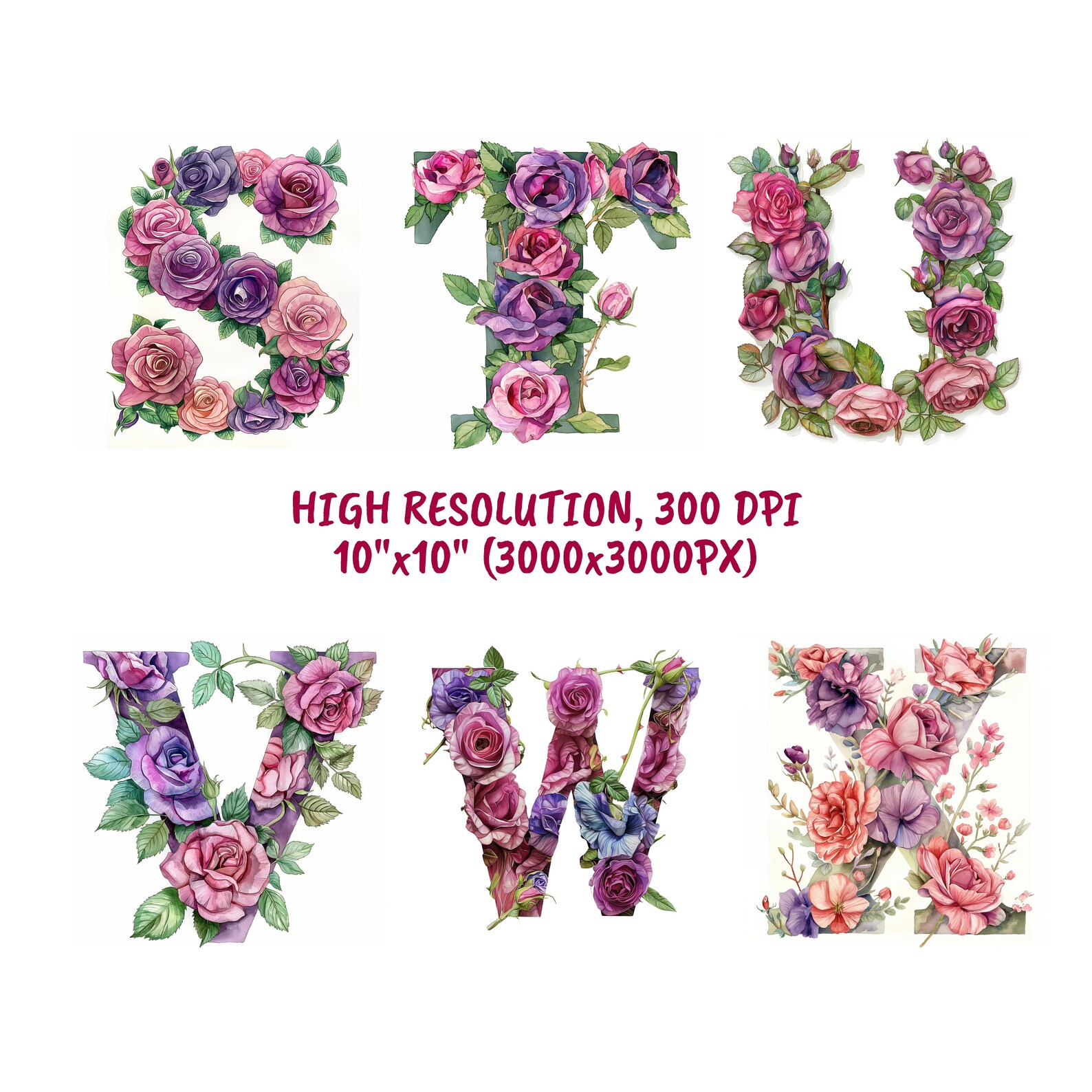 Watercolor Rose Alphabet Clipart Png, Pink Rose Alphabet Png, Floral ...