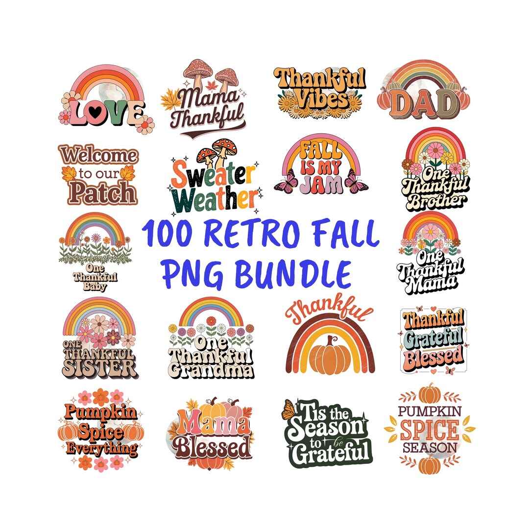 Retro Fall PNG Bundle, Groovy Autumn Designs (digital Download) - Etsy