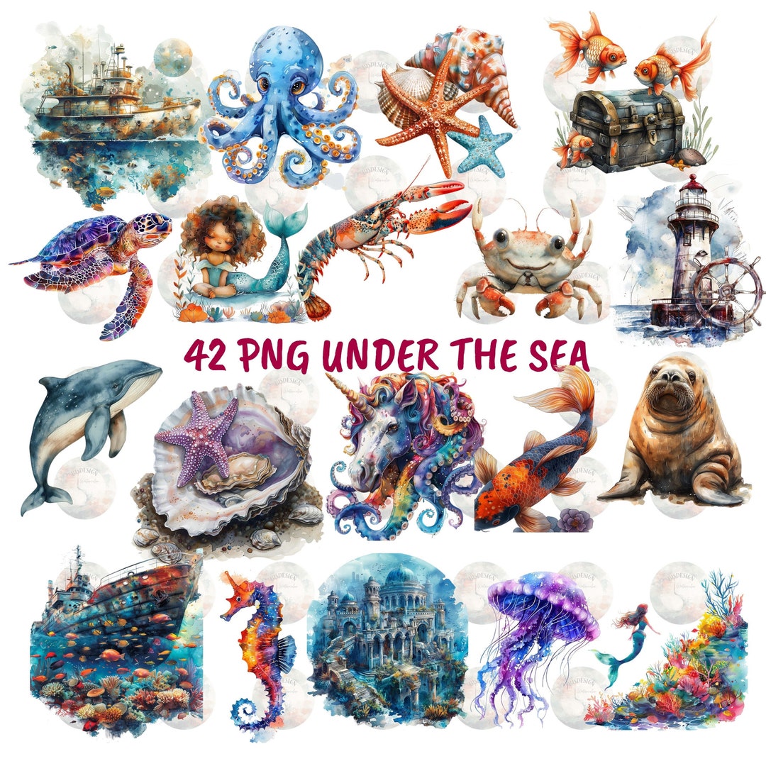 Watercolor Under the Sea Clipart, Tropical Ocean PNG (digital Download ...