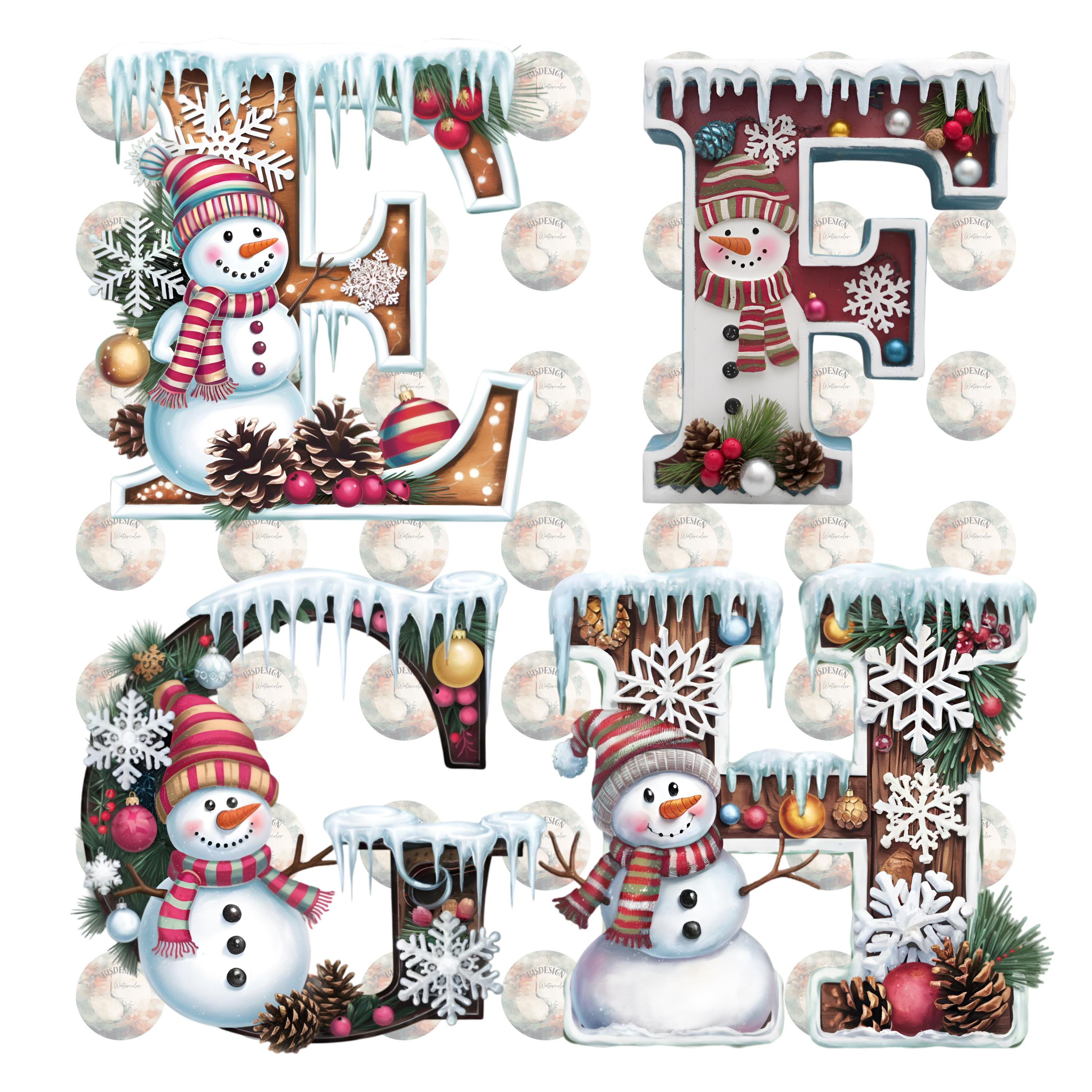 Christmas Snowman Alphabet Clipart, Letters and Numbers Clipart Png ...