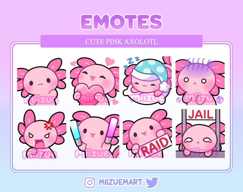 Cute Pink Axolotl Emotes (twitch/discord) - Etsy