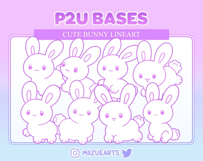 Cute Bunny Bases Lineart - Etsy