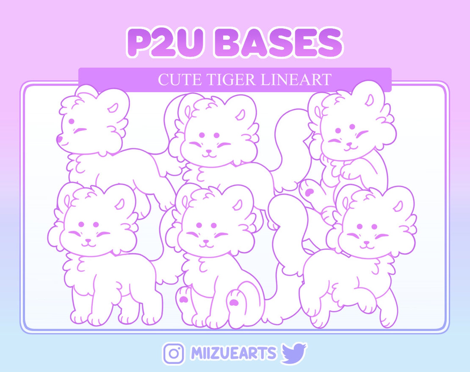 Cute Tiger Base Lineart Digital Art - Etsy