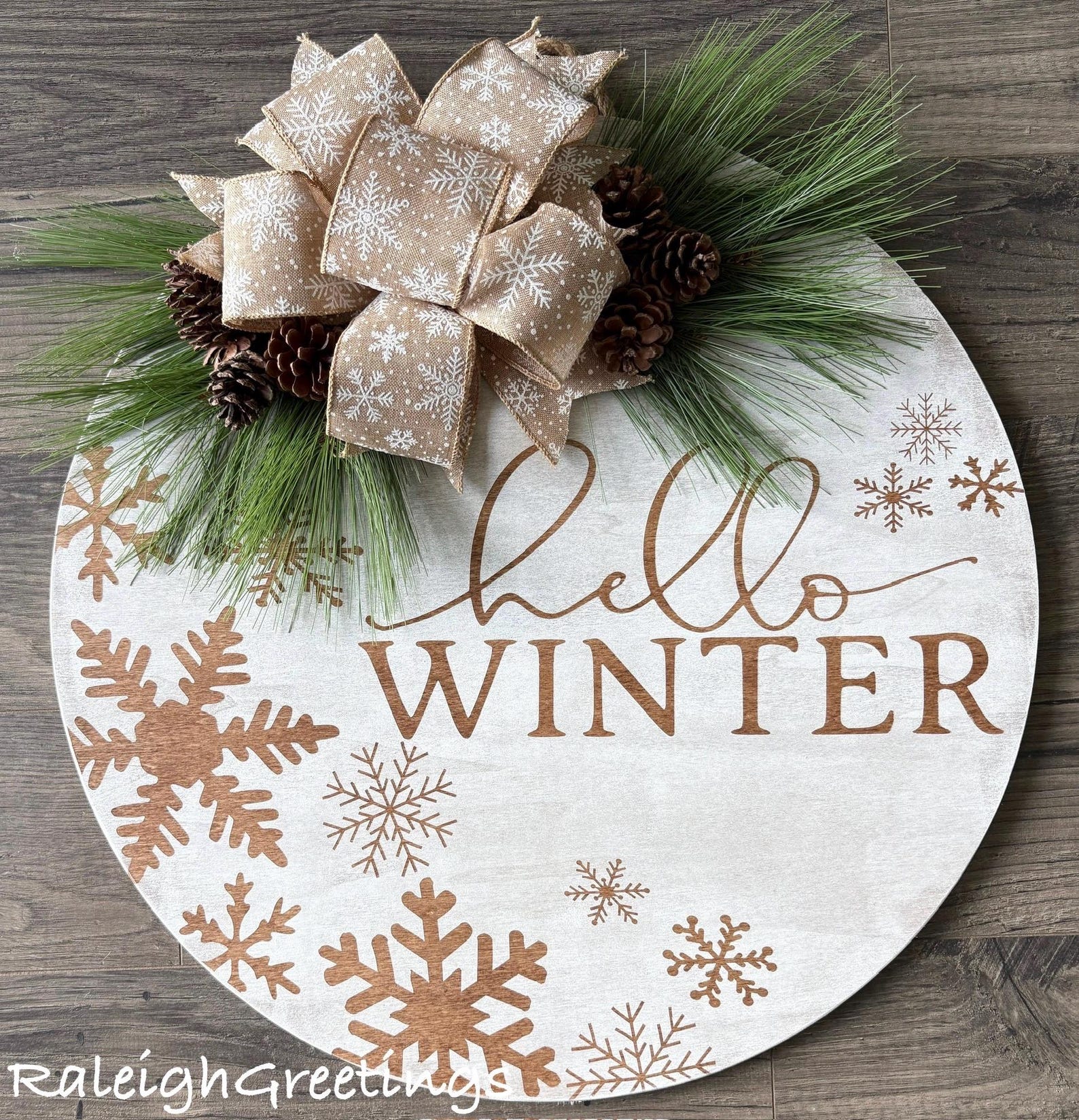 Hello Winter Door Hanger | Farmhouse Christmas Decor | Wood Door Hanger ...