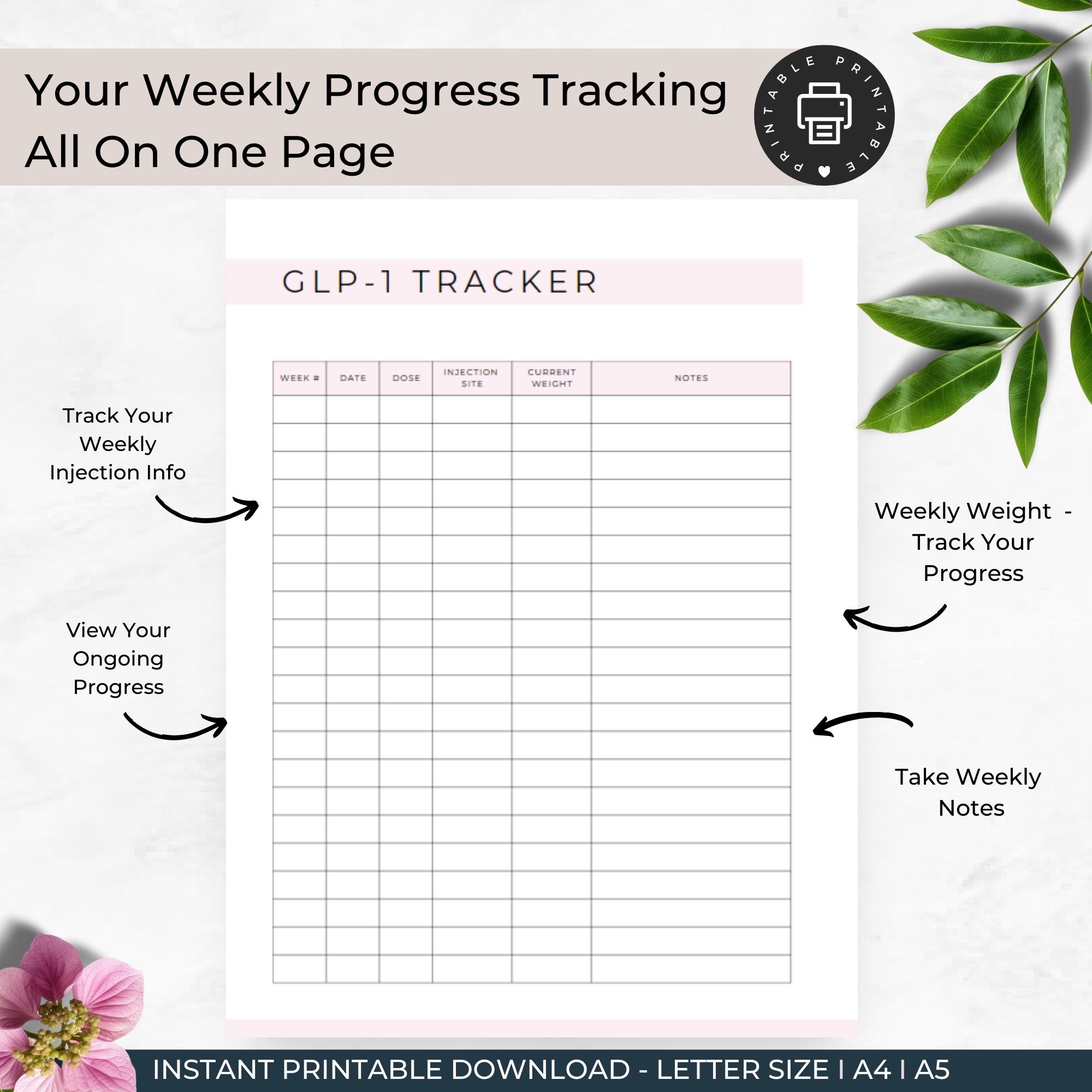 GLP1 Injection Tracker, Tirzepatide Weekly Journal, Semaglutide ...