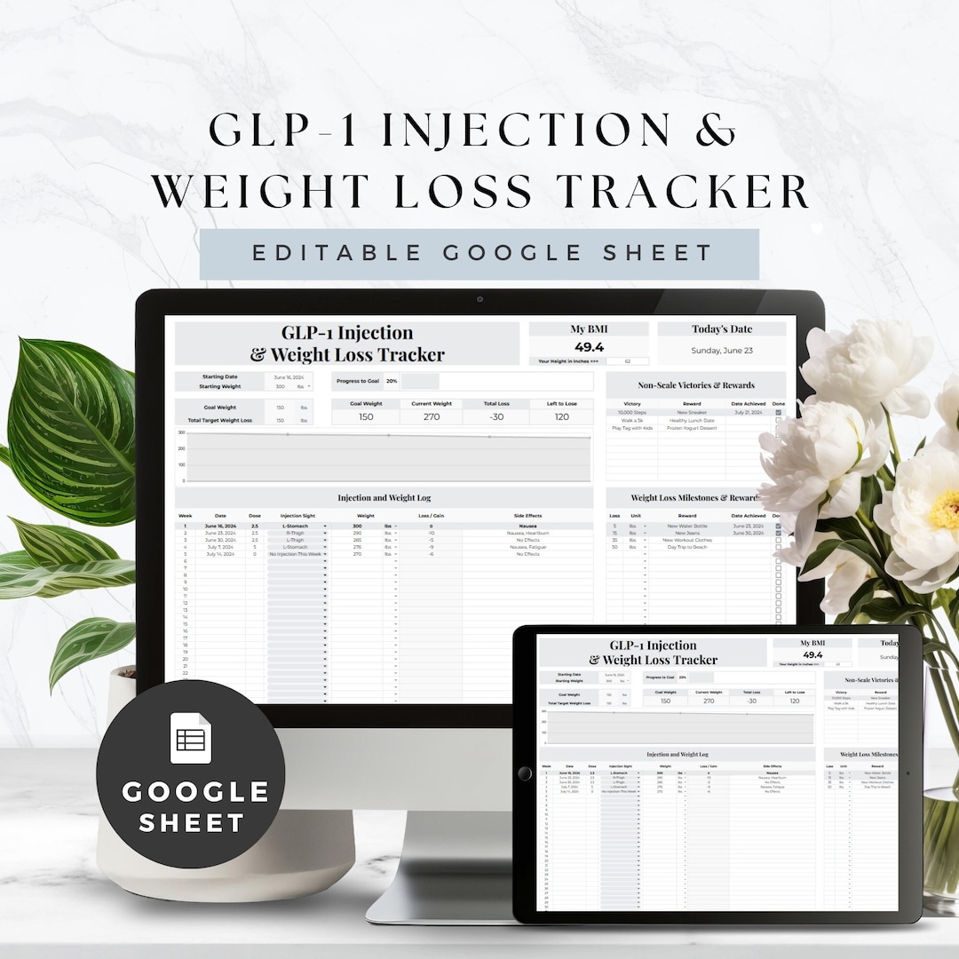 GLP1 Injection Tracker Google Sheet, Tirzepatide Weight Loss Tracker ...
