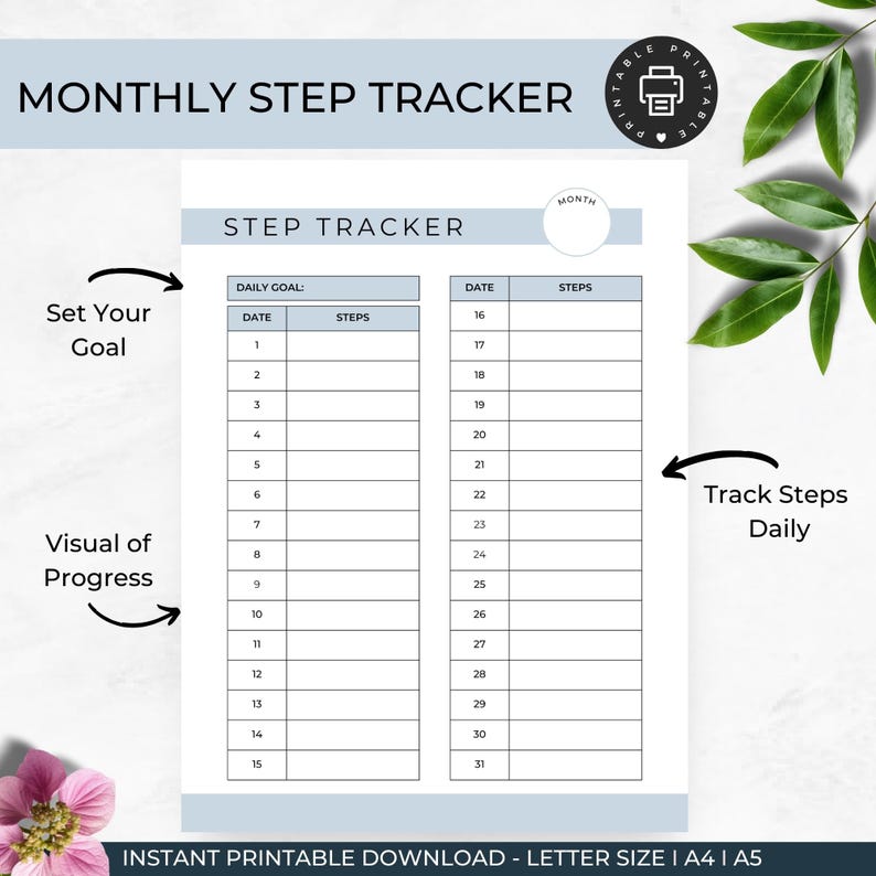 Step Tracker Printable, Daily Step Log, Fitness Tracker, Health Journal ...