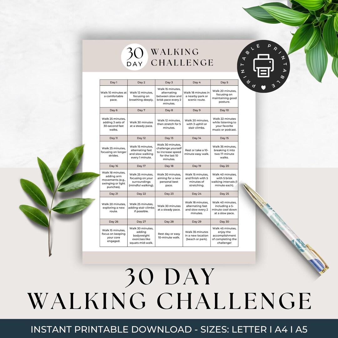 30 Day Walking Challenge, Fitness Challenge, Monthly Step Challenge ...