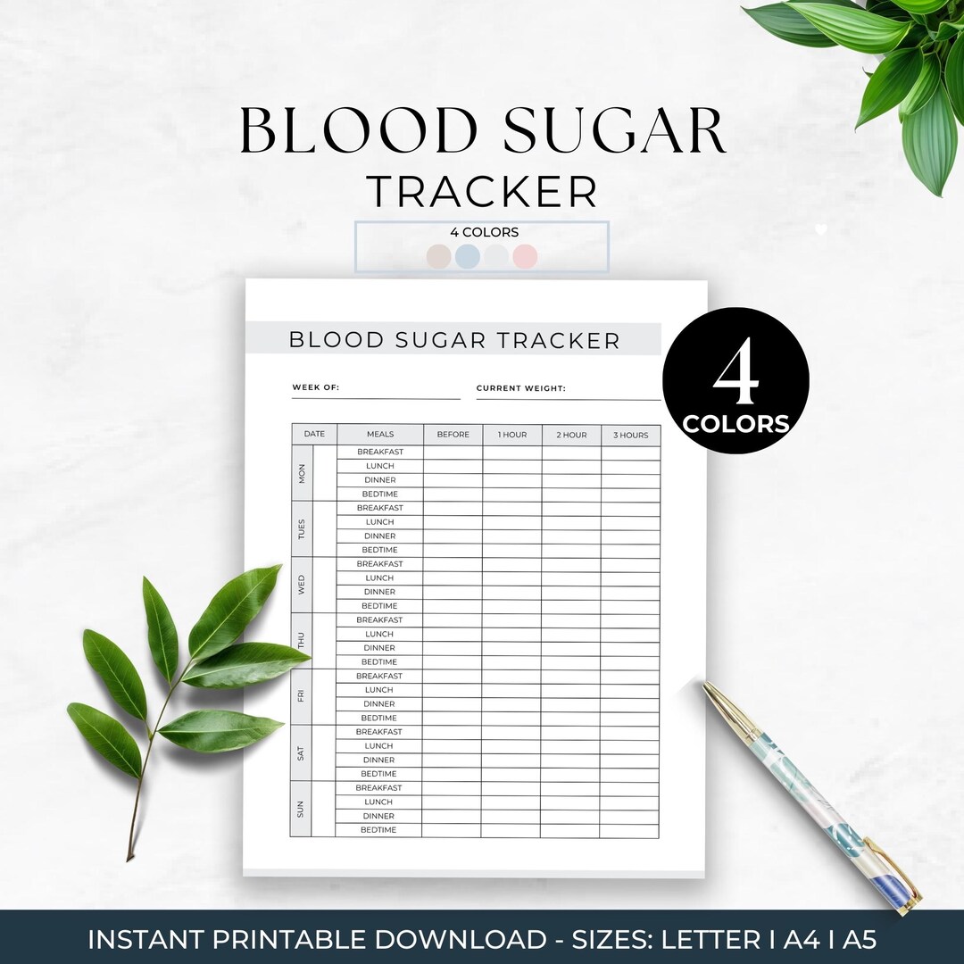 Weekly Blood Sugar Log, Diabetes Glucose Tracker, Health & Wellness ...
