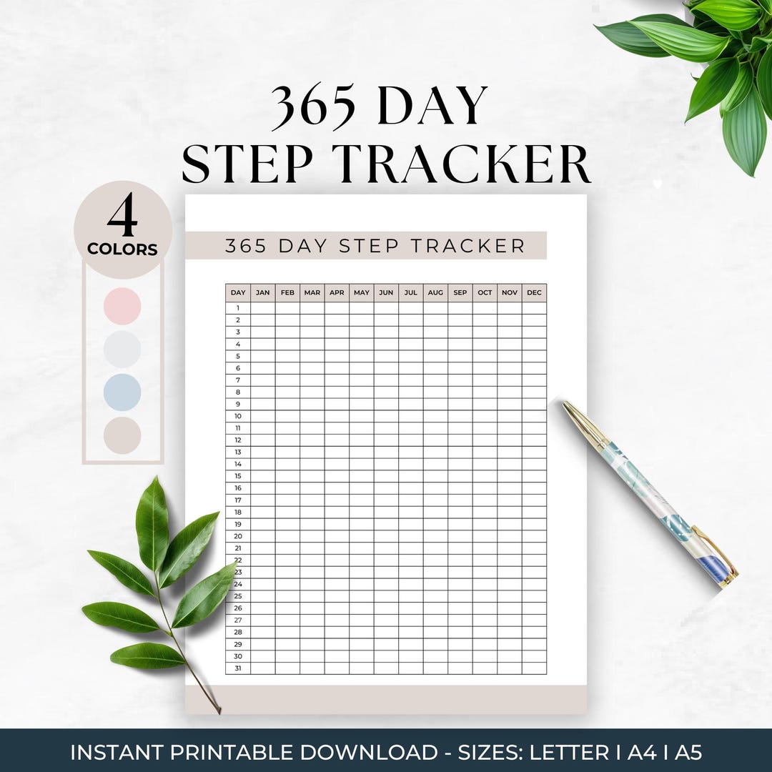 365 Day Step Tracker Printable, Daily Step Log, Fitness Tracker, Health ...