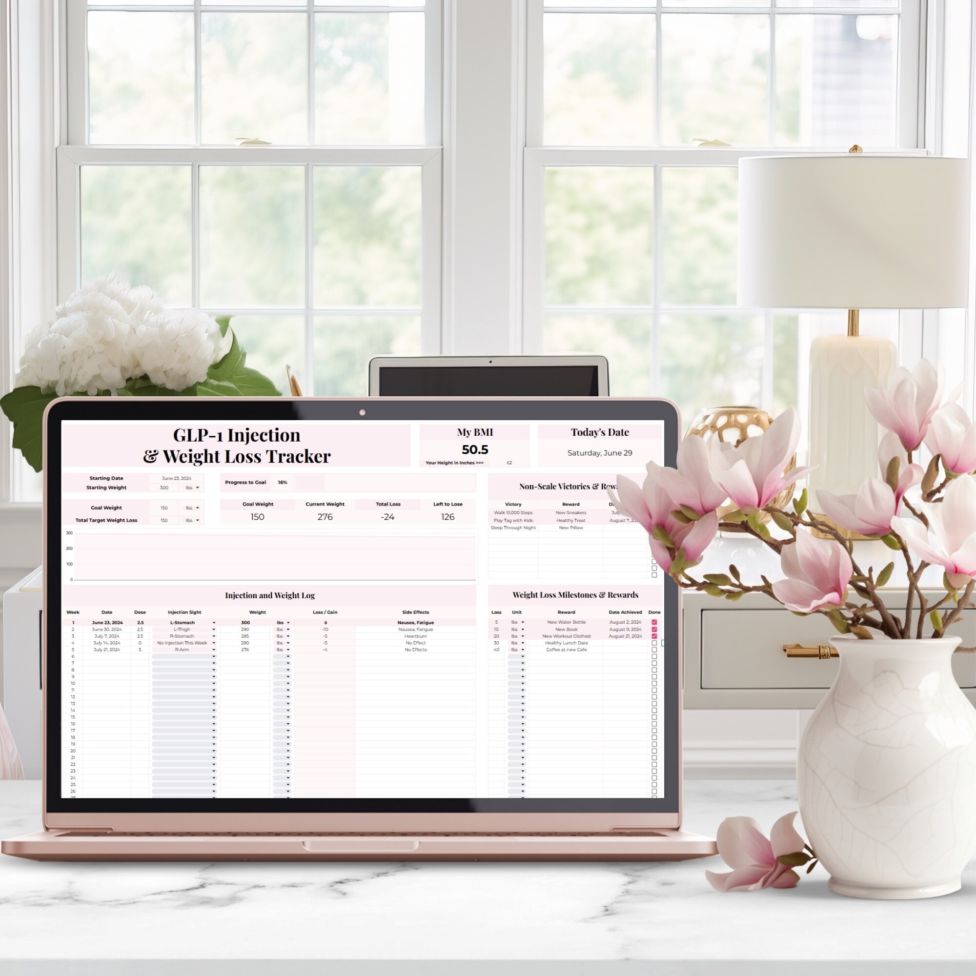 GLP1 Injection Tracker Google Sheet, Tirzepatide Weight Loss Tracker ...
