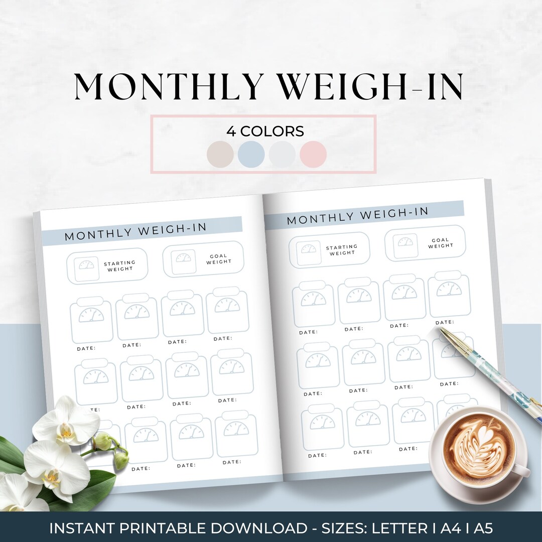 Weight Loss Tracker and Weigh In, Weight Progress Log, Monthly Weight ...