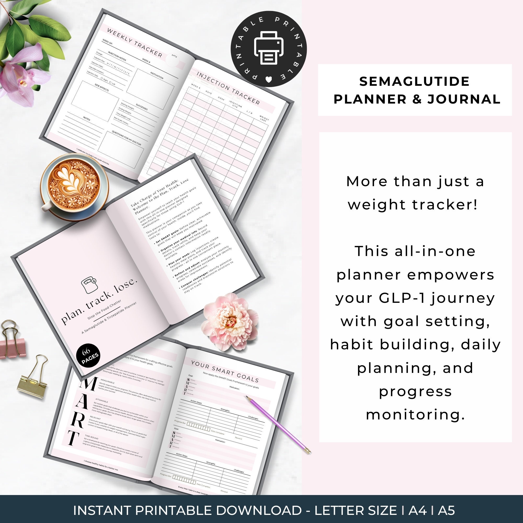 Semaglutide Weight Loss Tracker, Tirzepatide Weight Loss Journal, Goal ...