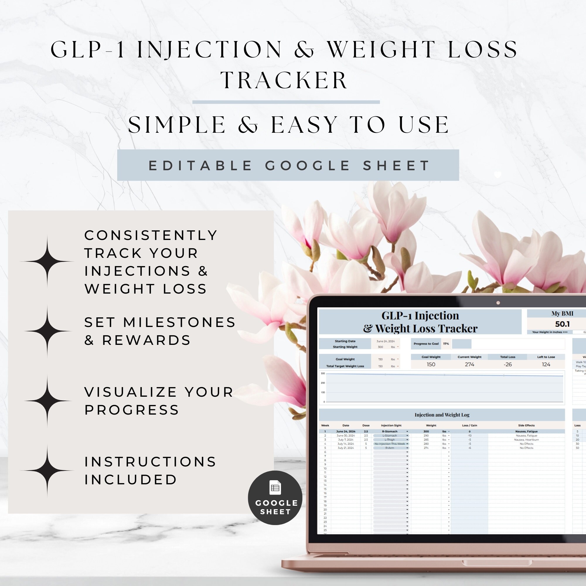 GLP1 Injection Tracker Google Sheet, Tirzepatide Weight Loss Tracker ...