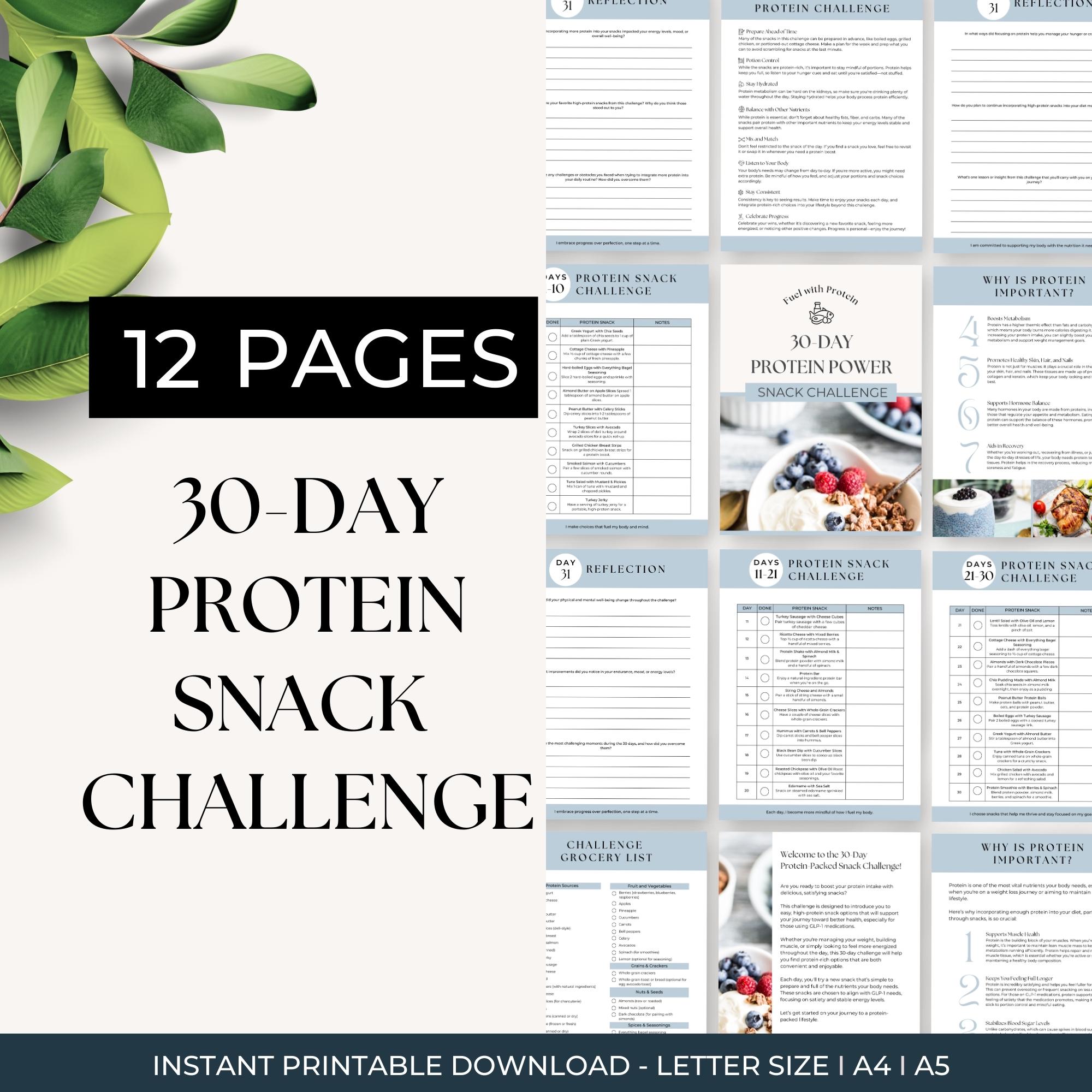 High Protein Meal Plan, 30 Day Protein Snack Challenge, GLP1 Snack ...