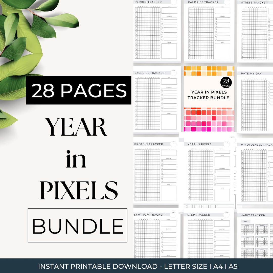 Year in Pixels Printable, Daily Habit Tracker, Bullet Journal Page ...