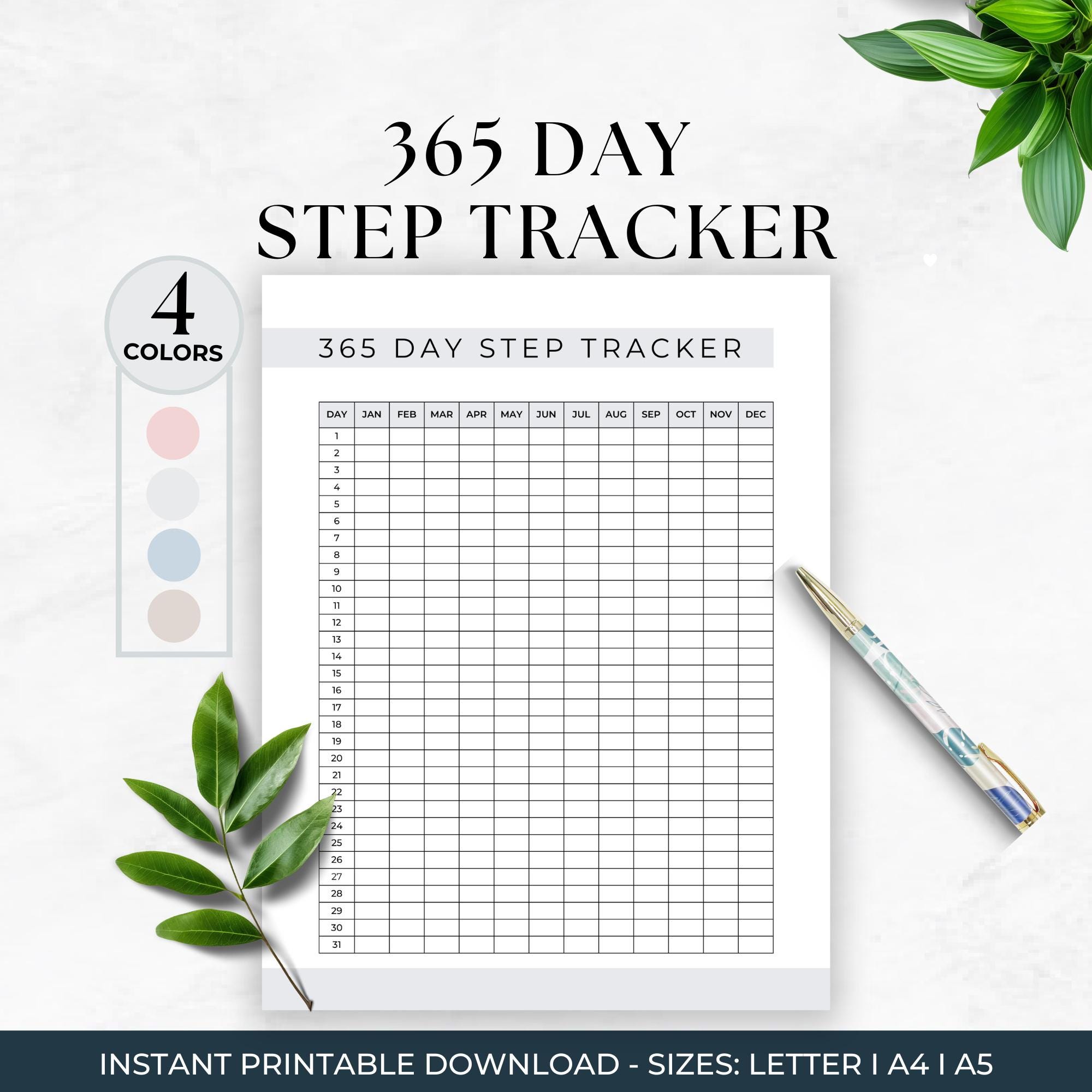 365 Day Step Tracker Printable, Daily Step Log, Fitness Tracker, Health ...