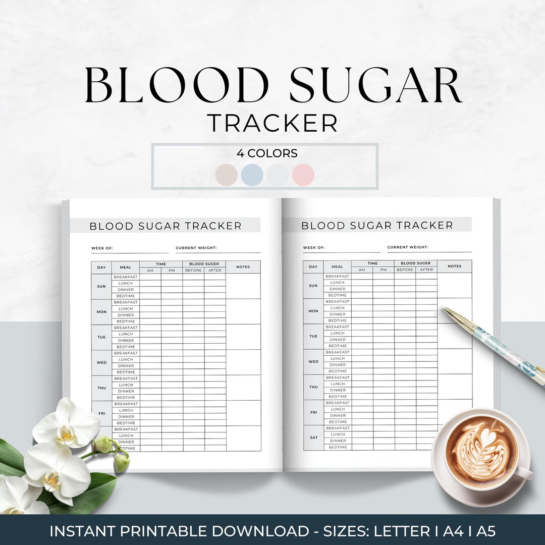 Weekly Blood Sugar Log, Diabetes Glucose Tracker, Health & Wellness ...