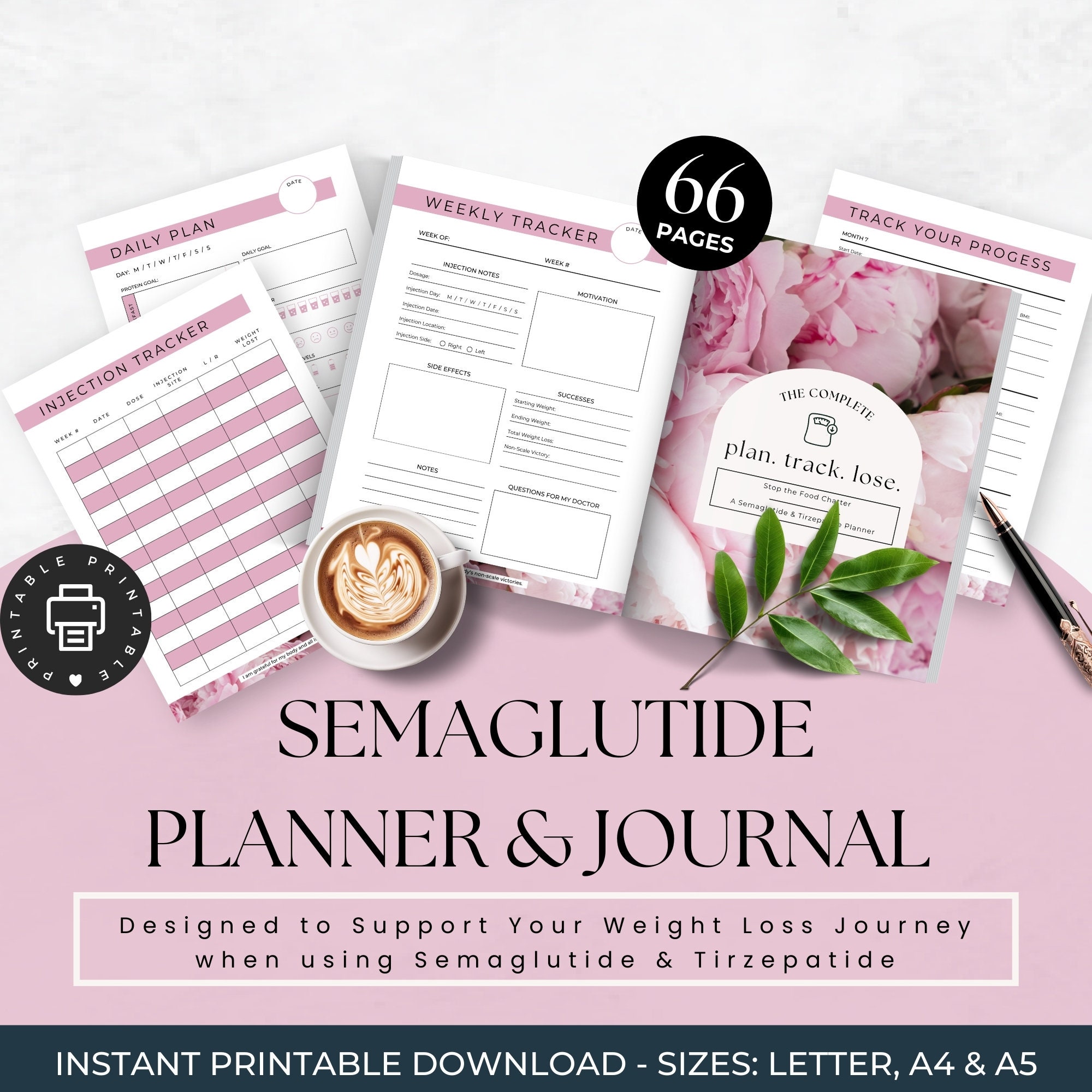 Semaglutide Weight Loss Tracker, Tirzepatide Weight Loss Journal, Goal ...