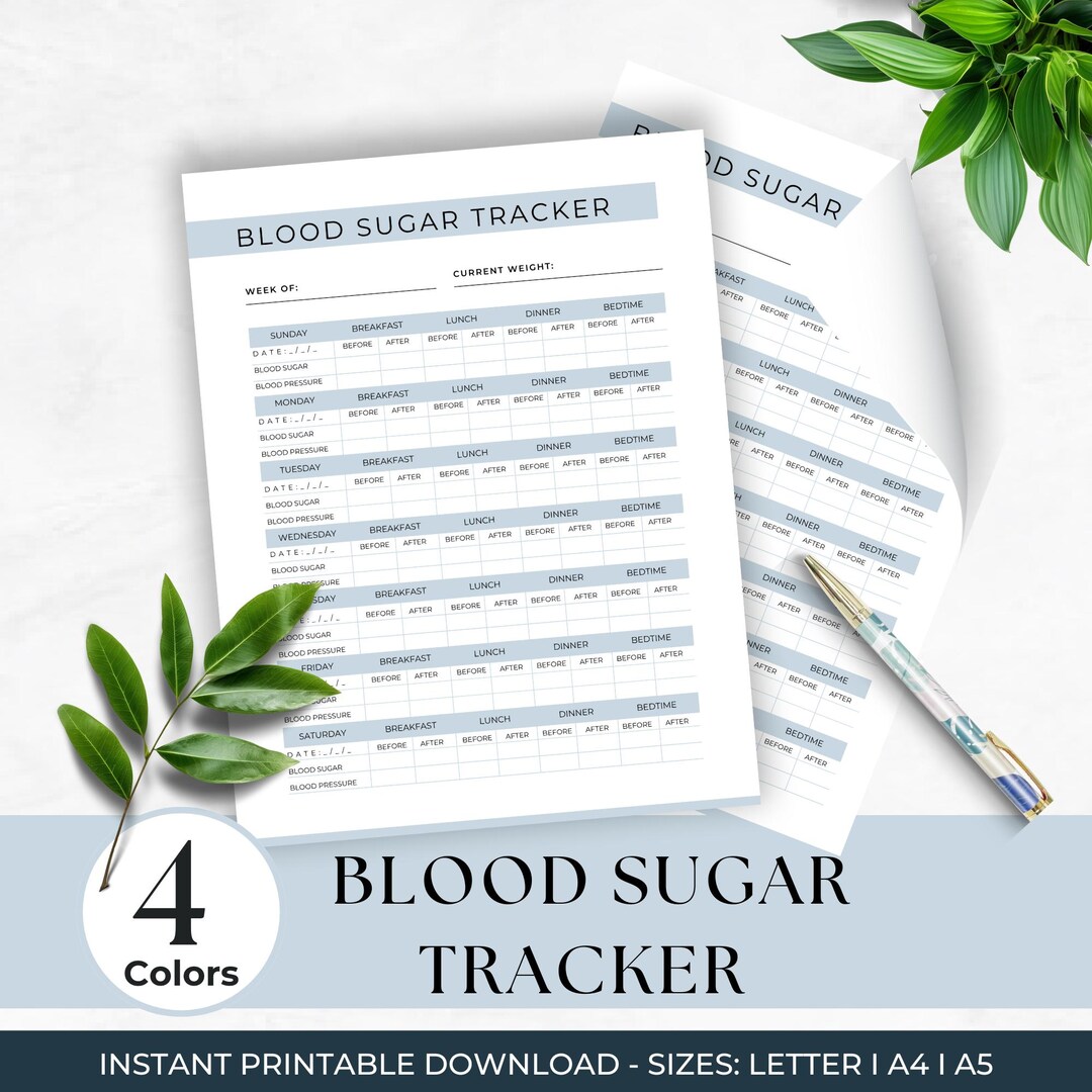 Weekly Blood Sugar Log, Diabetes Glucose Tracker, Health & Wellness ...