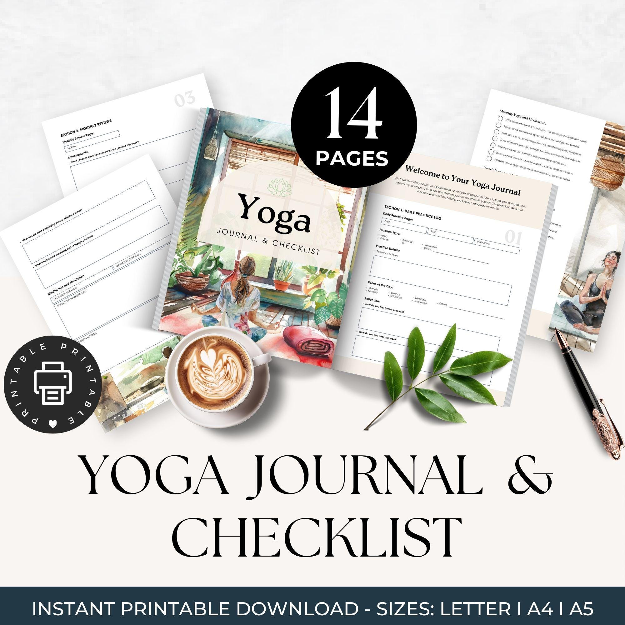 Yoga Journal Printable, Yoga Planner, Meditation Practice, Wellness ...