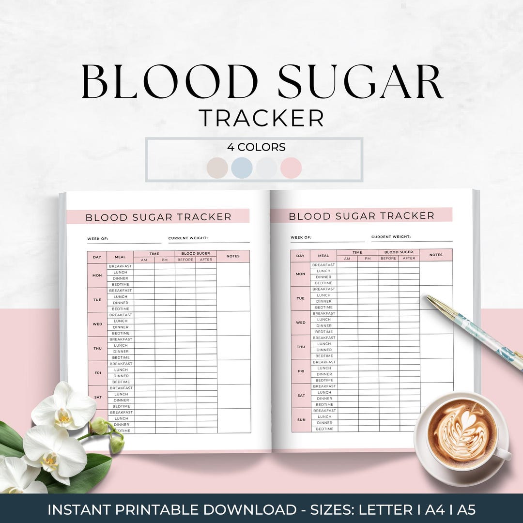 Weekly Blood Sugar Log, Diabetes Glucose Tracker, Health & Wellness ...