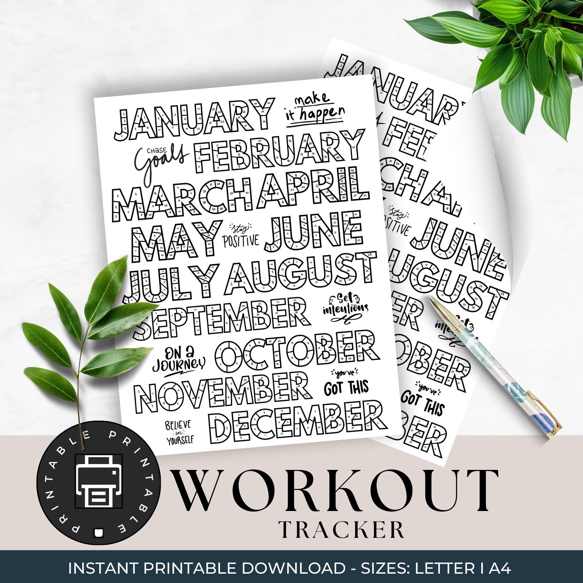 Workout Tracker Coloring Page, 2025 Fitness Tracker, Monthly Habit Log ...