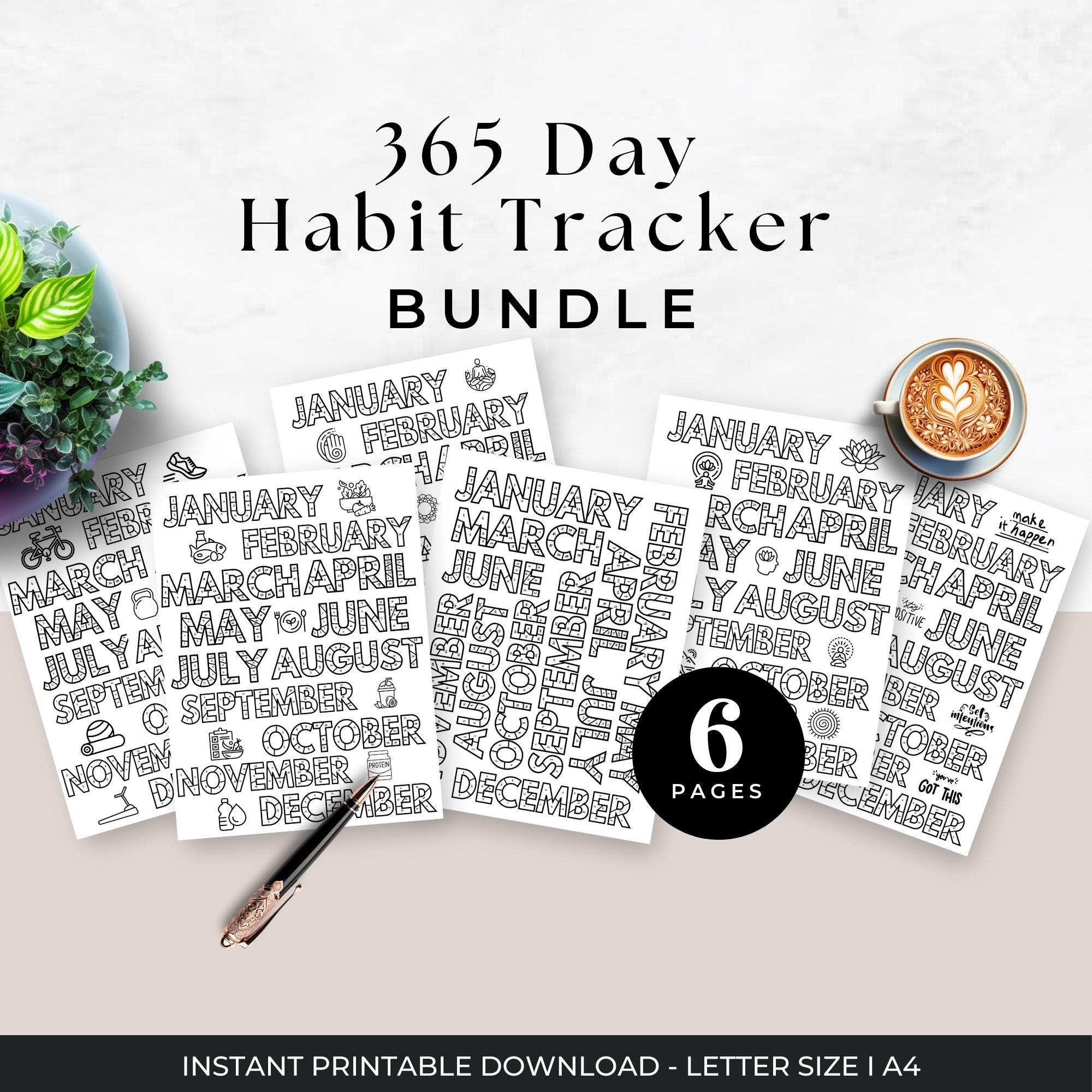2025 Habit Tracker Coloring Sheet, 365 Day Coloring Habit Tracker ...
