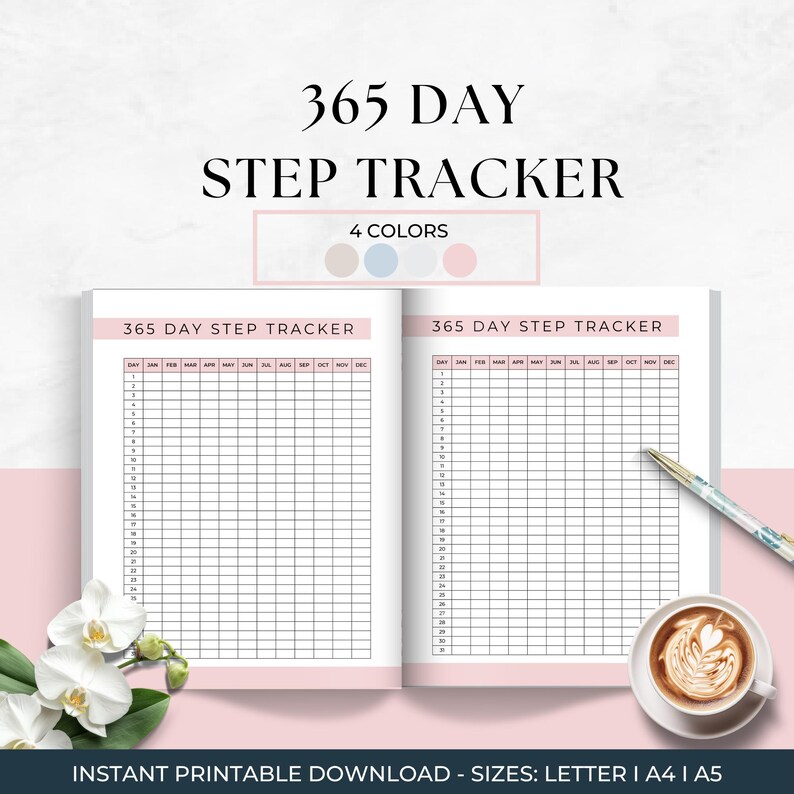 365 Day Step Tracker Printable, Daily Step Log, Fitness Tracker, Health ...