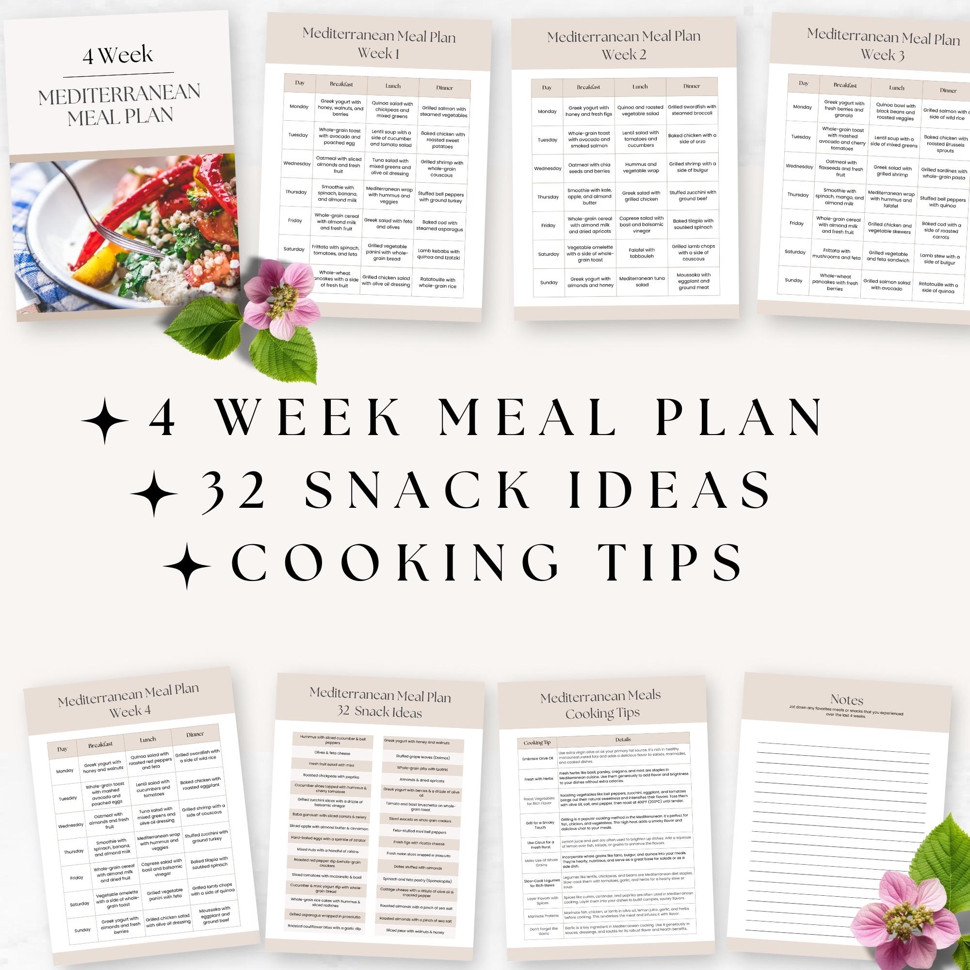Mediterranean Diet Meal Planner, Mediterranean Diet Food List, Four Week Meal Plan, Healthy ...