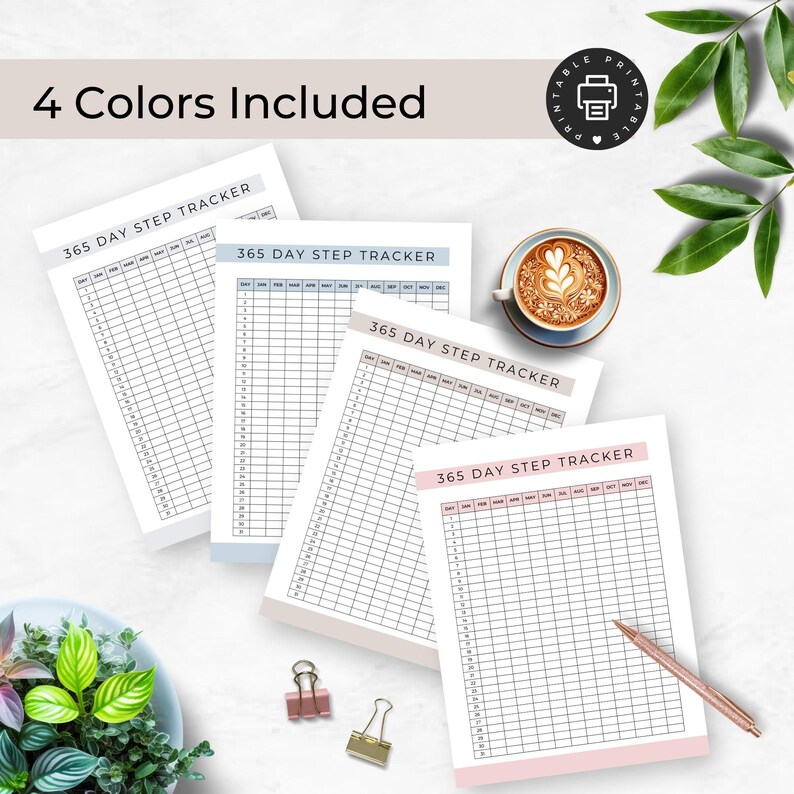 365 Day Step Tracker Printable, Daily Step Log, Fitness Tracker, Health ...