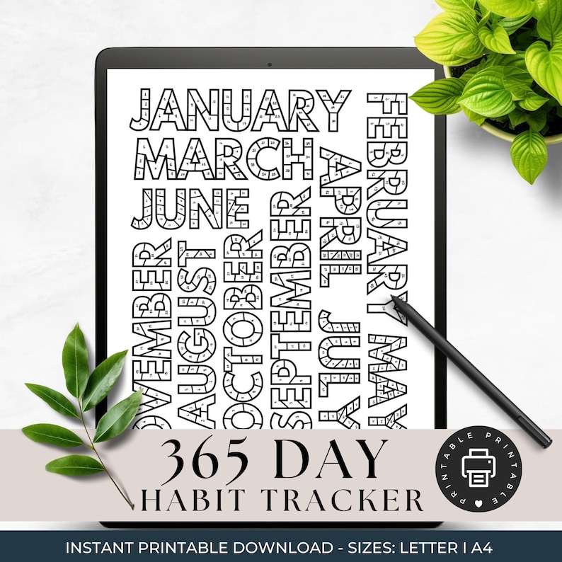 2025 Habit Tracker Coloring Sheet, 365 Day Coloring Habit Tracker ...