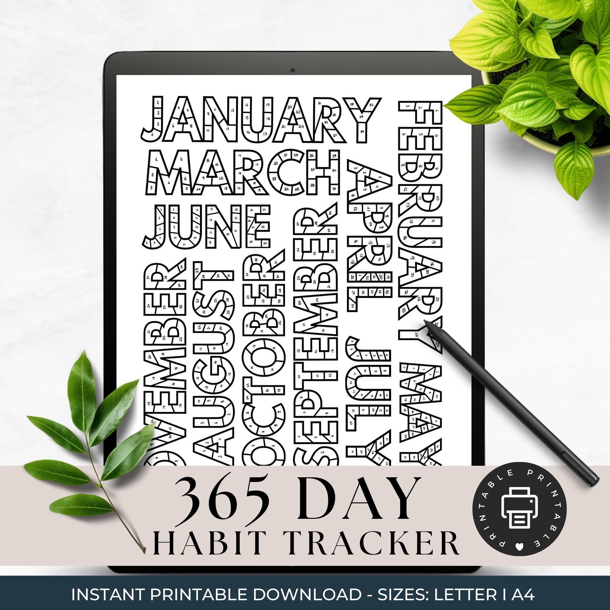 2025 Habit Tracker Coloring Sheet, 365 Day Coloring Habit Tracker ...