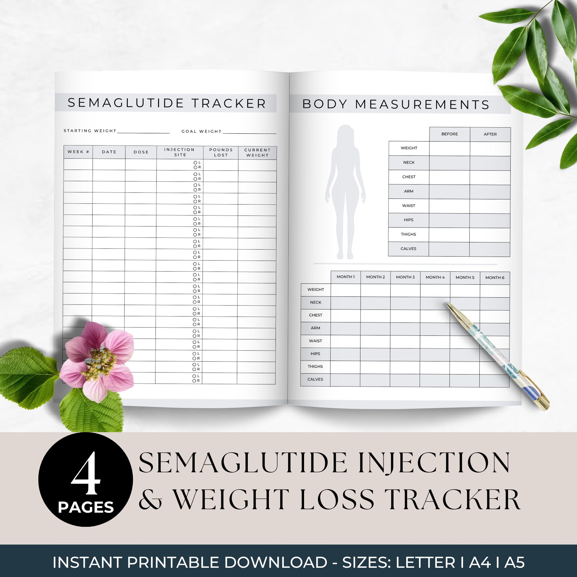 Semaglutide Injection Tracker, Semaglutide Weight Loss Tracker, Simple ...