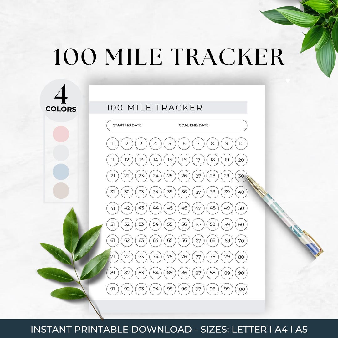 100 Mile Step Tracker Printable, Daily Step Log, Fitness Tracker ...