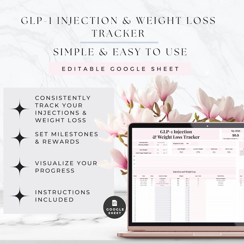 GLP1 Injection Tracker Google Sheet, Tirzepatide Weight Loss Tracker ...