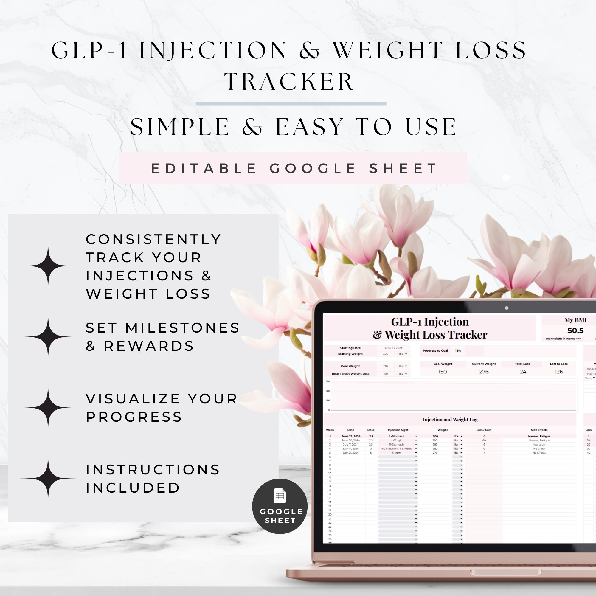 GLP1 Injection Tracker Google Sheet, Tirzepatide Weight Loss Tracker ...
