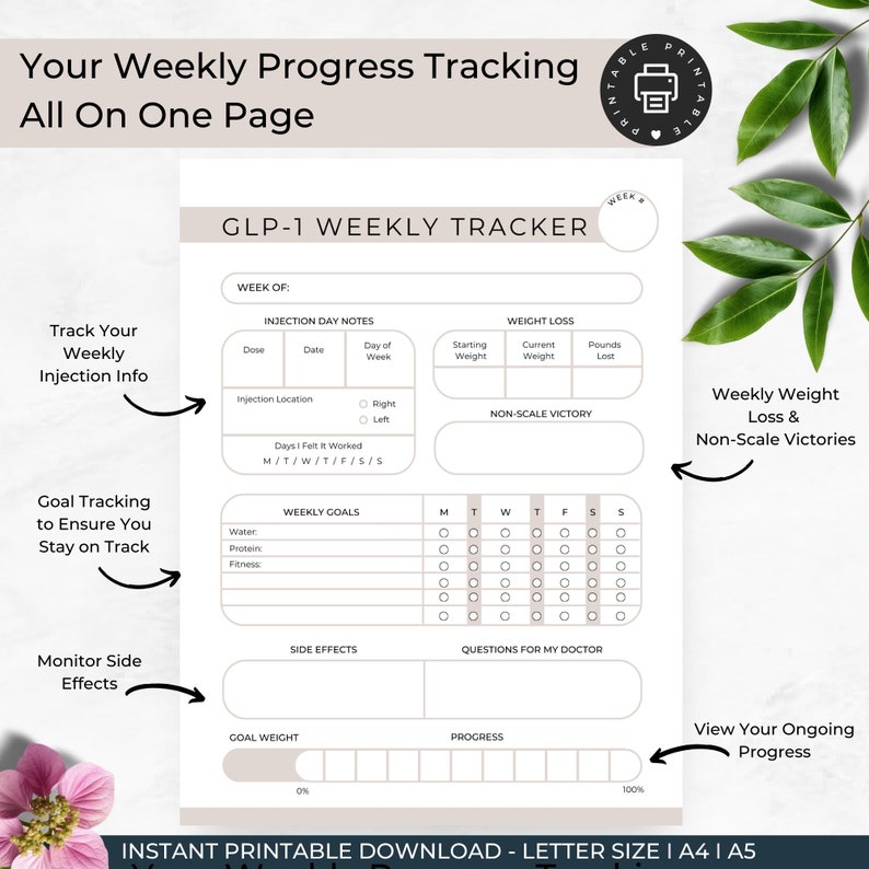 Tirzepatide Weekly Journal, GLP1 Weight Loss Tracker, Semaglutide ...